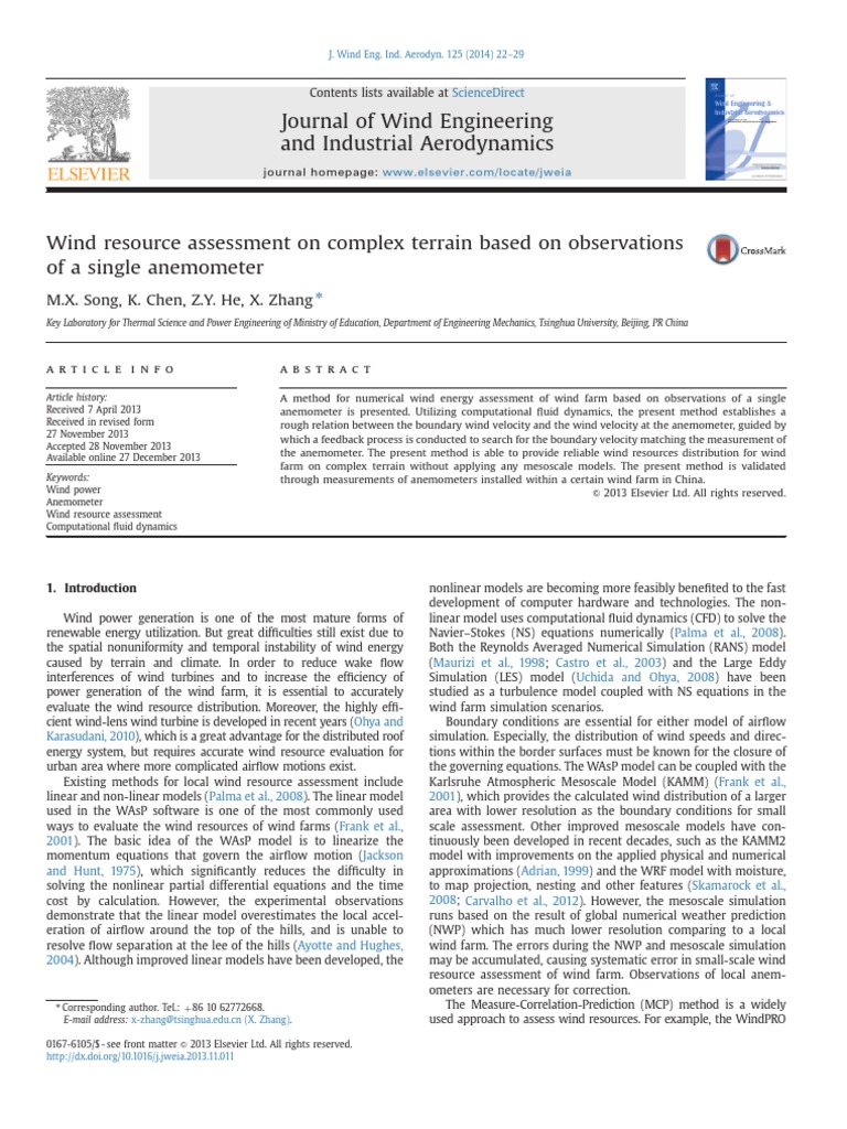 (Zhang, 2013) - Wind Resource Assessment On Complex Terrain Based On Observations of A Single ...