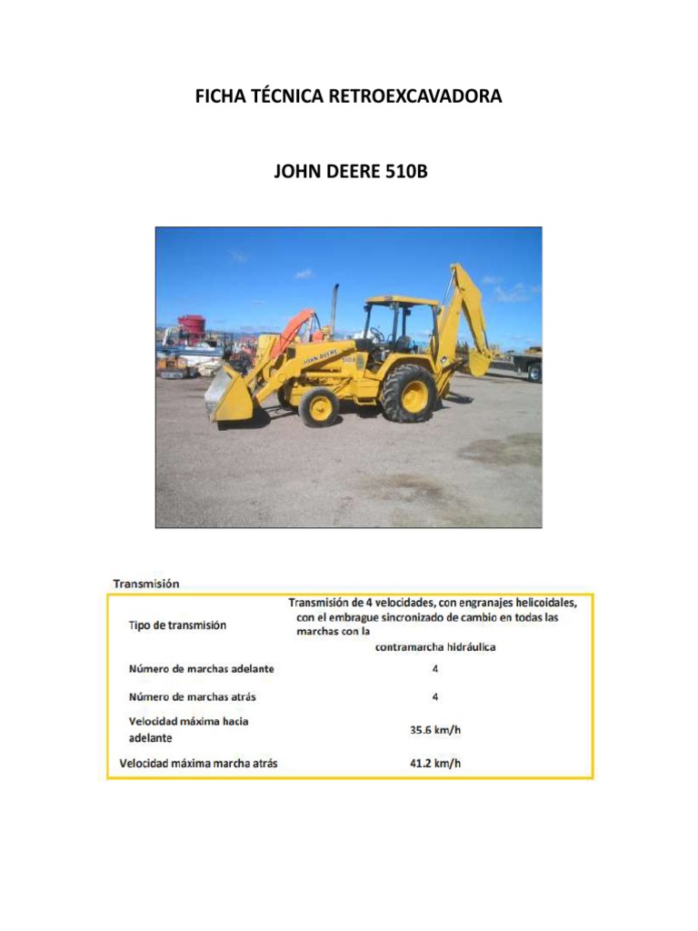 Ficha Técnica Retroexcavadora | PDF