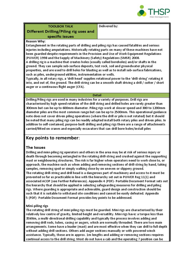 Safety in Drilling and Piling Operations | PDF | Drilling Rig | Deep Foundation