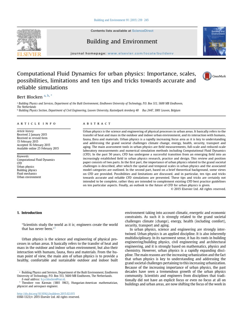 (Blocken, 2015) - Computational Fluid Dynamics For Urban Physics Importance, Scales | PDF ...