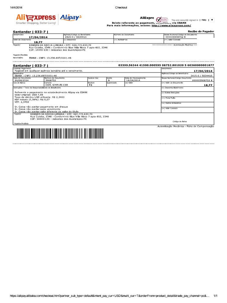 Boleto Aliexpress Camisa Polo | PDF