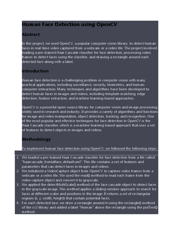 Human Face Detection Using Opencv Pdf