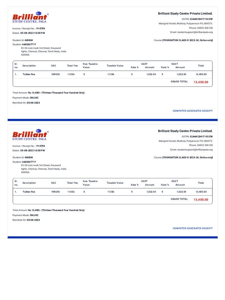 Brilliant Study Centre, Pala | PDF