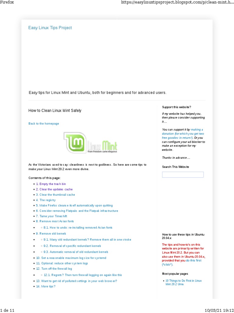 Easy Linux Tips Project How To Clean Linux Mint Safely | PDF | Windows ...