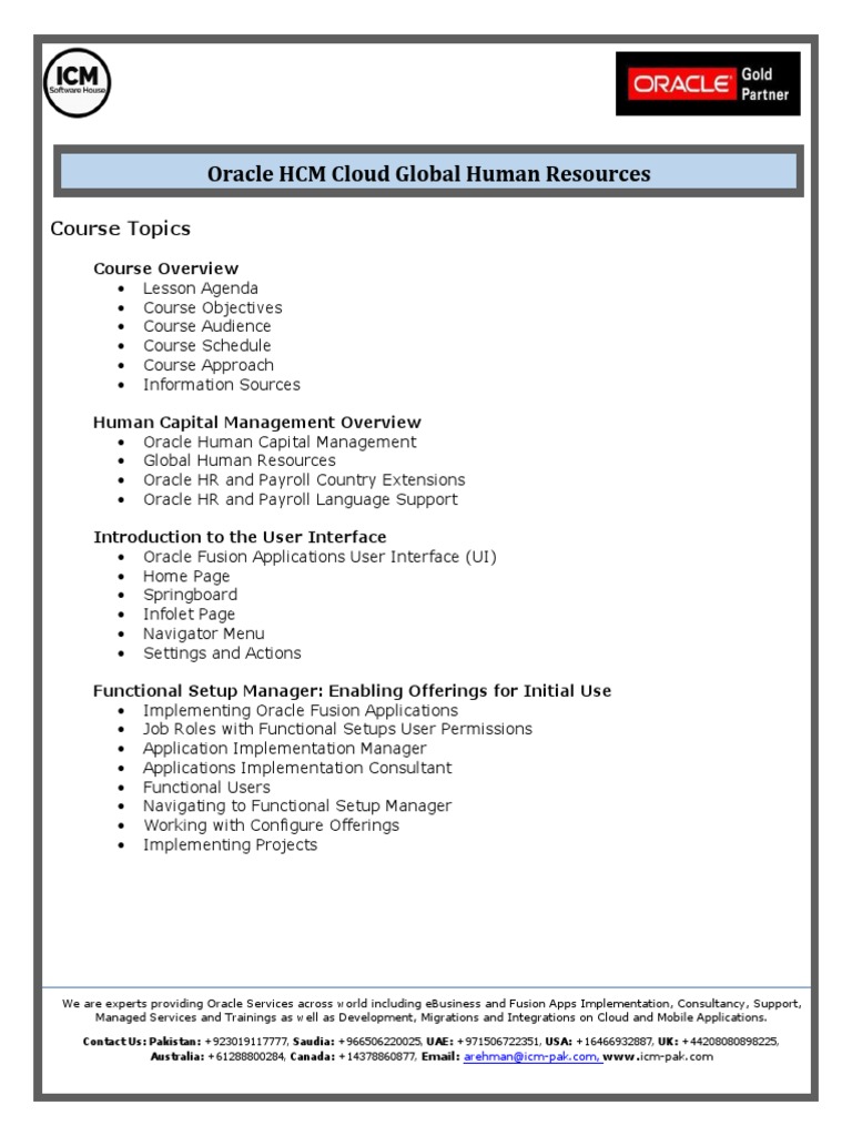 Oracle HCM Cloud Global Human Resources: Course Topics | PDF