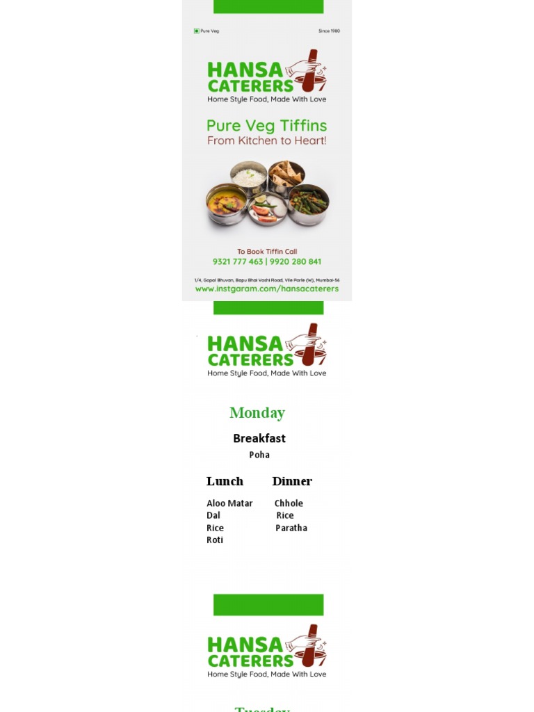 Hansa Caterers Weekly Menu 31 July - 5 Aug | PDF