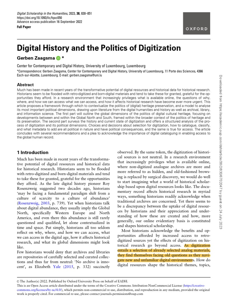 Digitial History and The Politics of Digitization | PDF | Libraries ...
