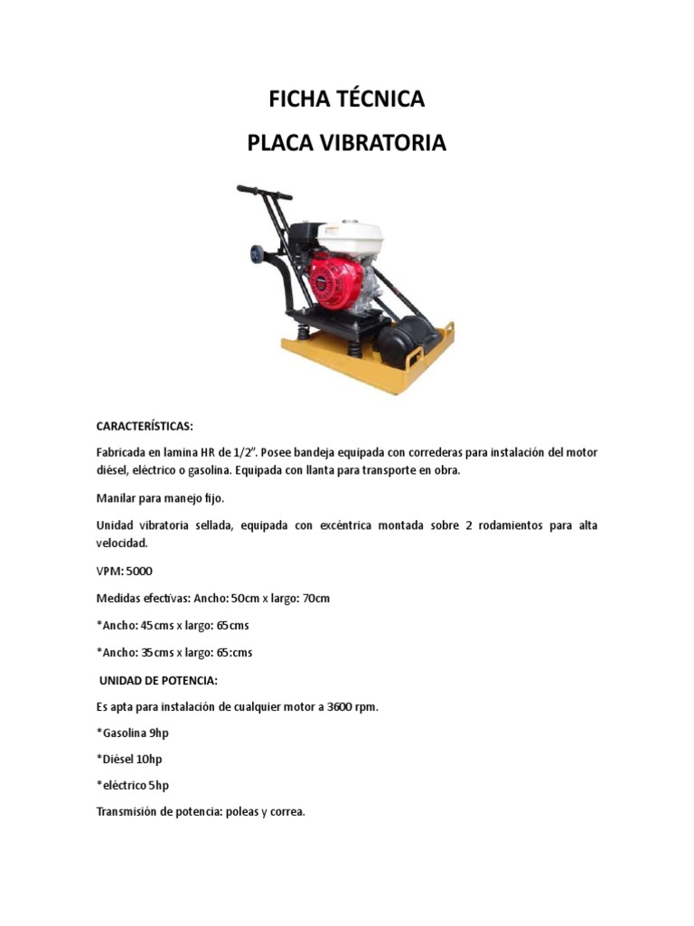 Ficha Técnica Placa Vibratoria | PDF