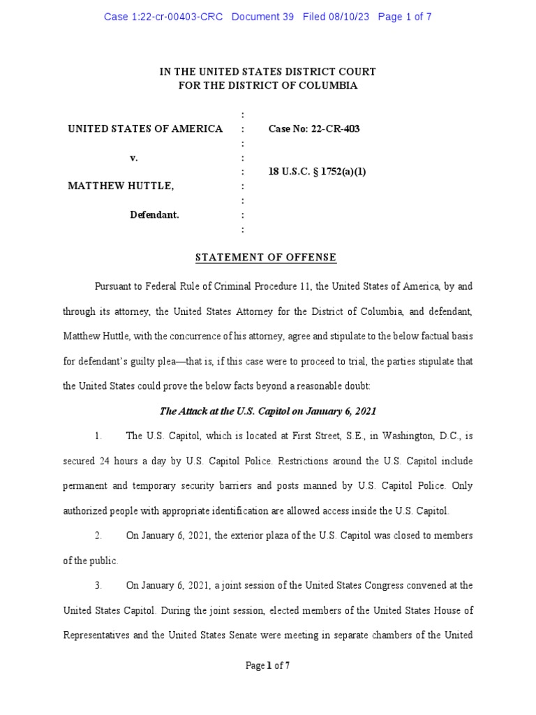 Huttle Matthew Statement of Offense | PDF | Politics