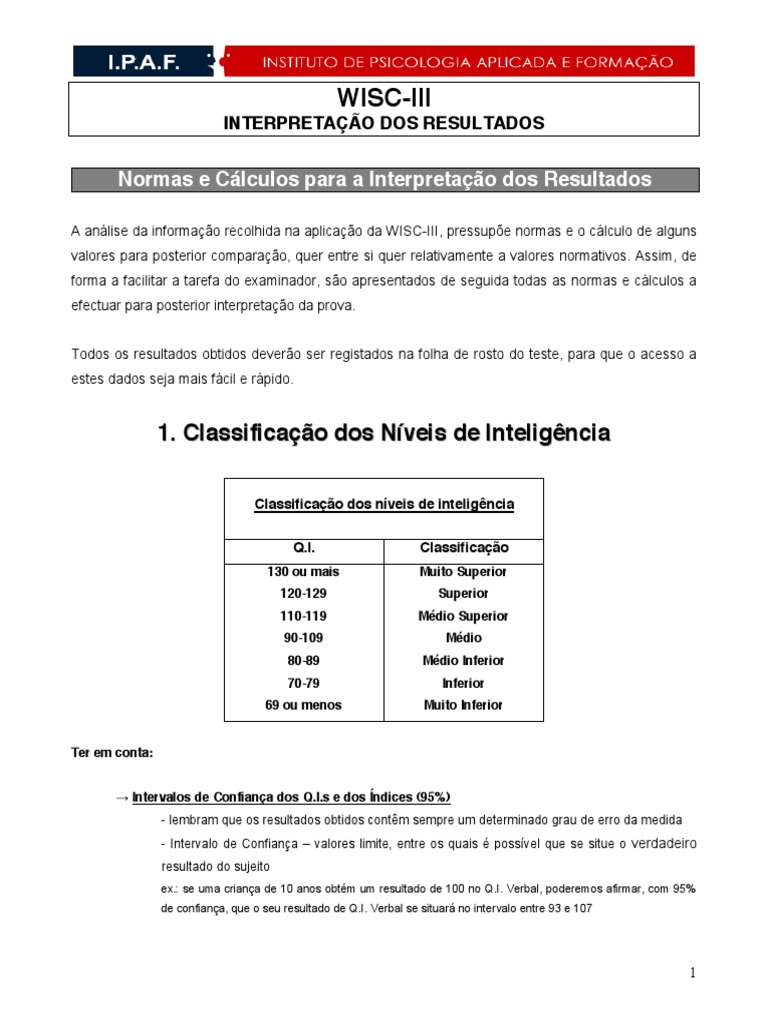 Interpretação Resultados WISC-III - 1 | PDF