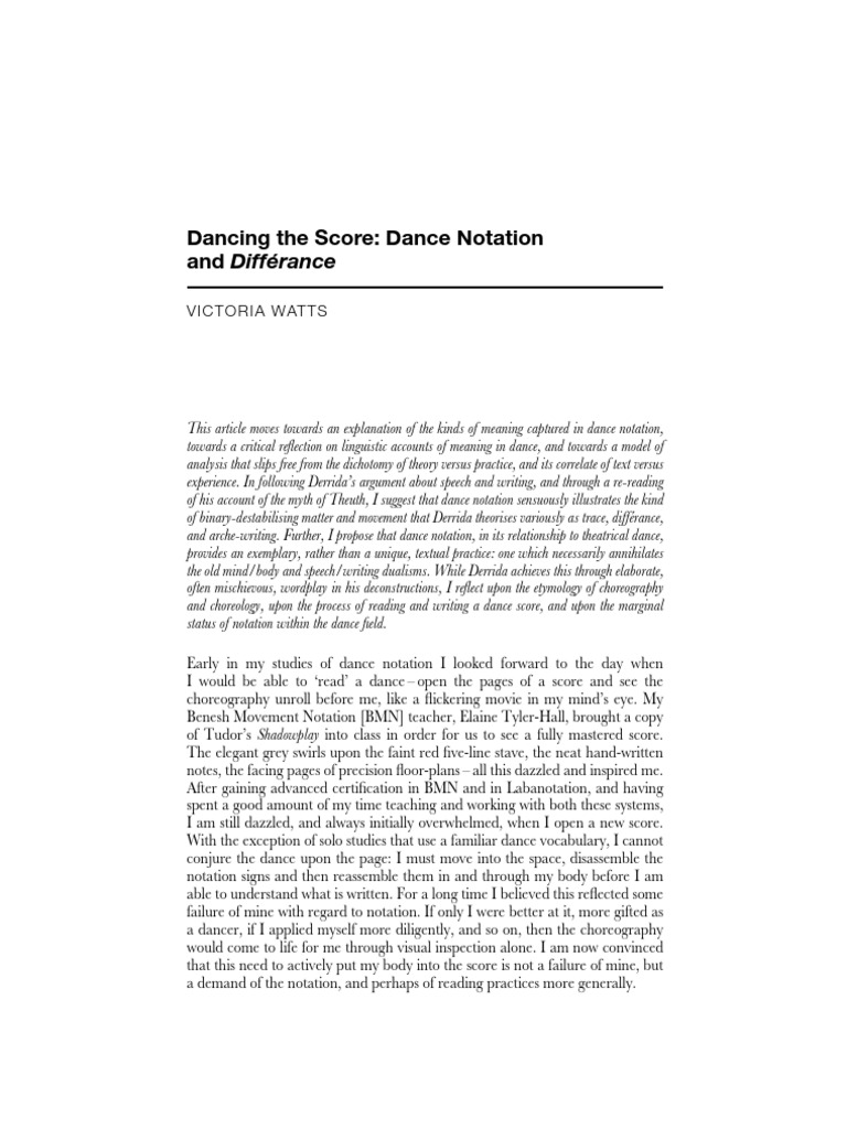 Dancing The Score: Dance Notation and Différance | PDF | Deconstruction | Jacques Derrida