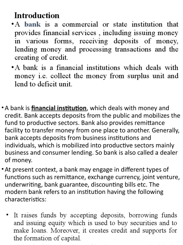 Unit 1 Introduction To Banking | PDF | Banks | Money
