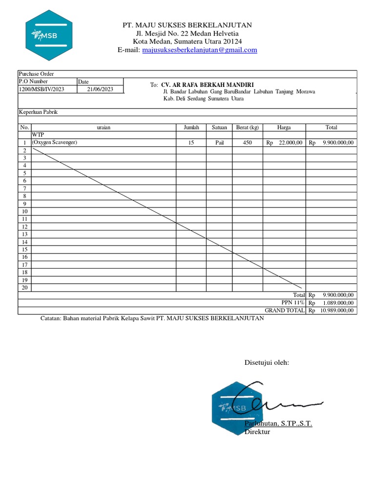 PO MSB Ke CV AR-RAFA | PDF