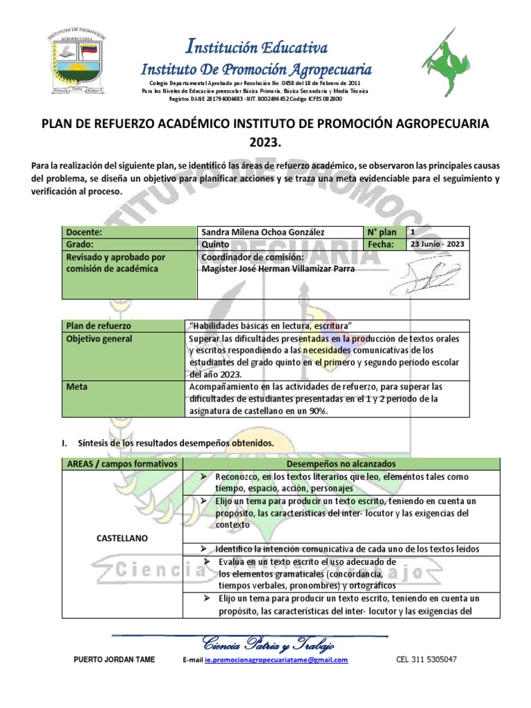 Plan de Refuerzo Académico 2023: Castellano | PDF
