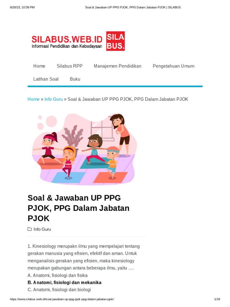 Soal & Jawaban Up PPG Pjok, PPG Dalam Jabatan Pjok - Silabus | PDF