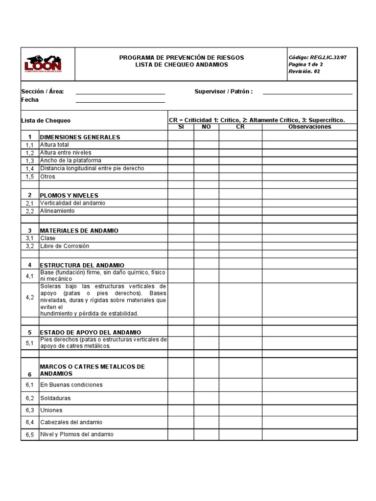 Lista de Chequeo para Andamios Seguros | PDF | Tecnología