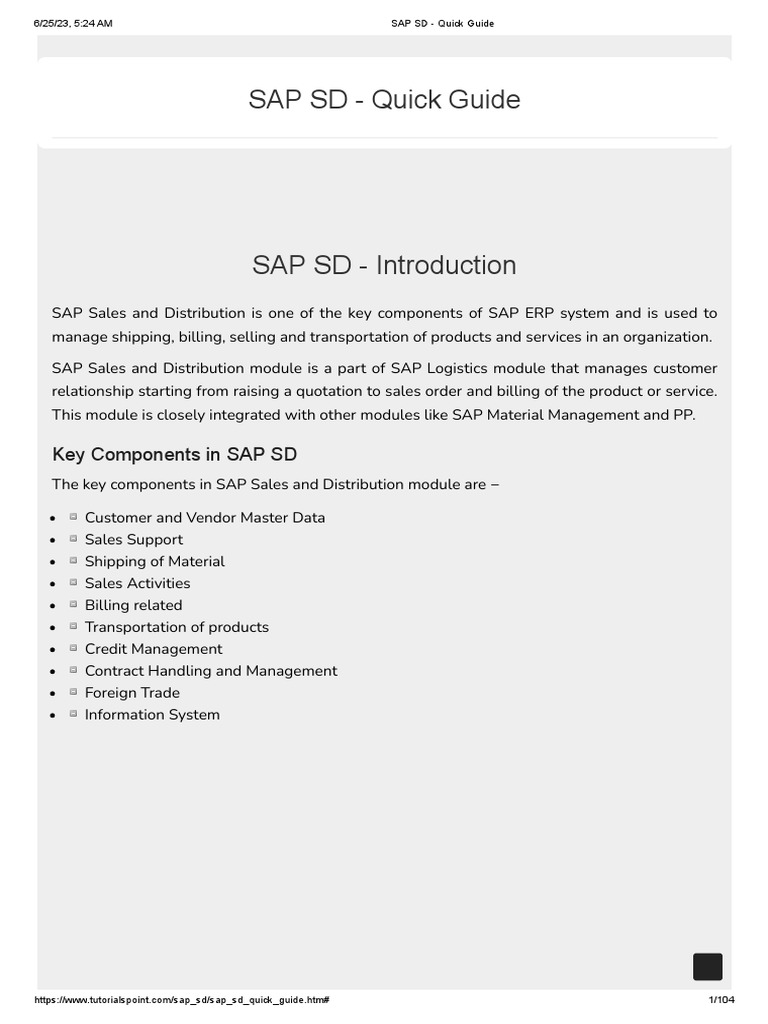 SAP SD - Quick Guide | Download Free PDF | Sales | Invoice
