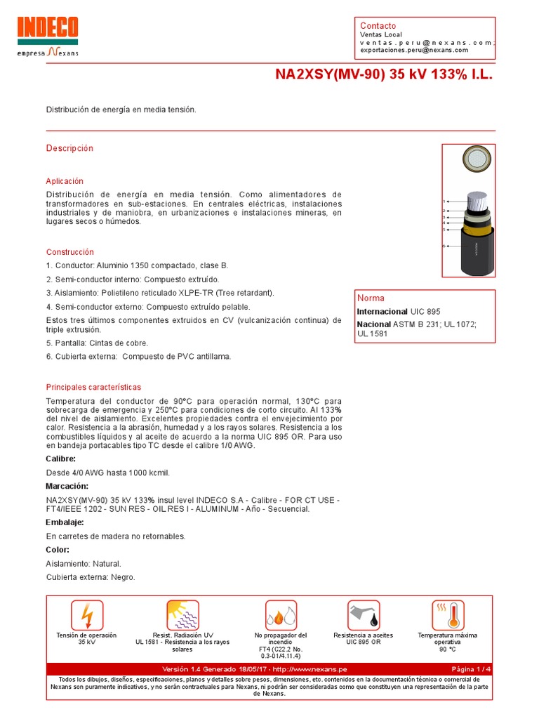 Cable NA2XSY(MV-90) 35 kV 133% I.L. | PDF
