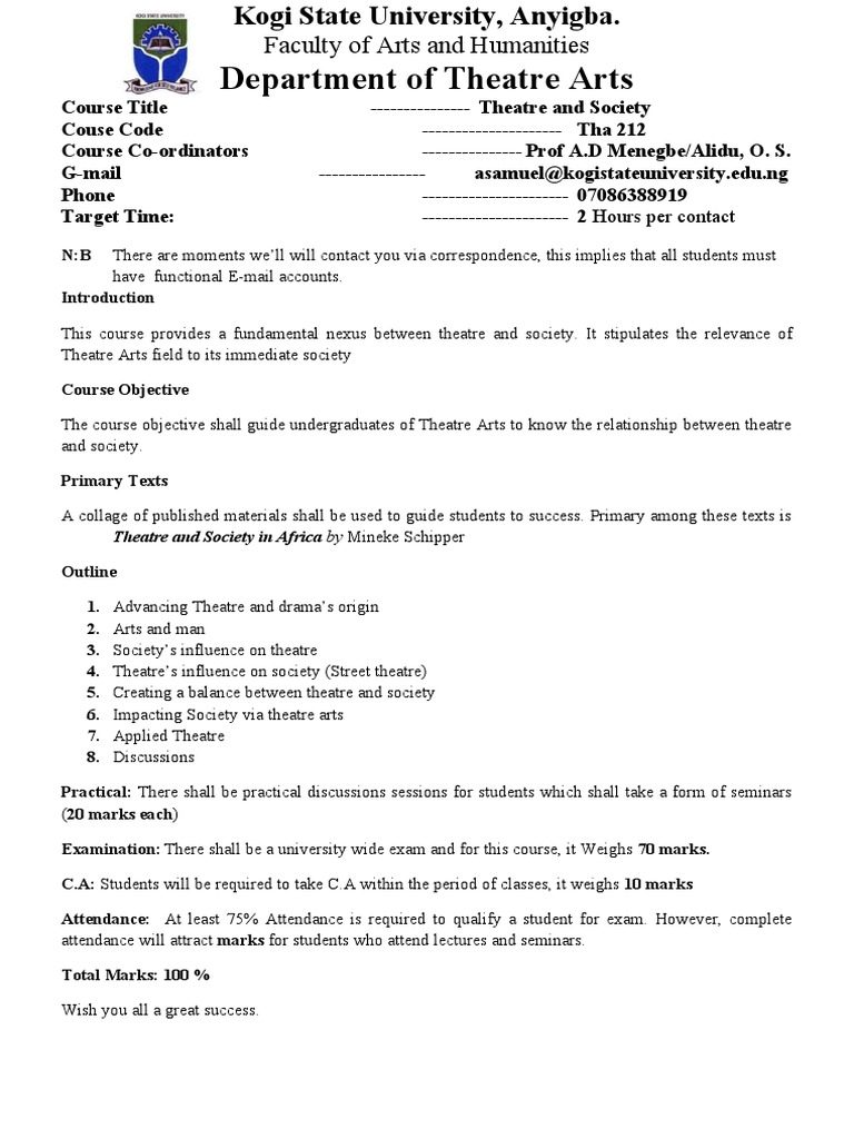 Theatre and Society Course Overview | PDF