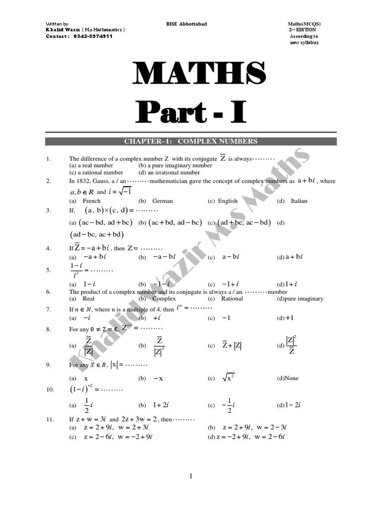 Class11 Math Mcqs KW | PDF