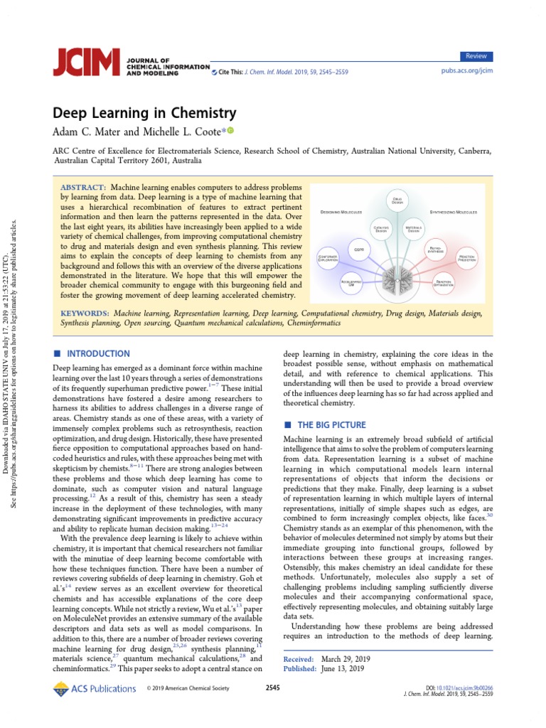 2019 JCIM Mater Coote Deep Learning in Chemistry | PDF