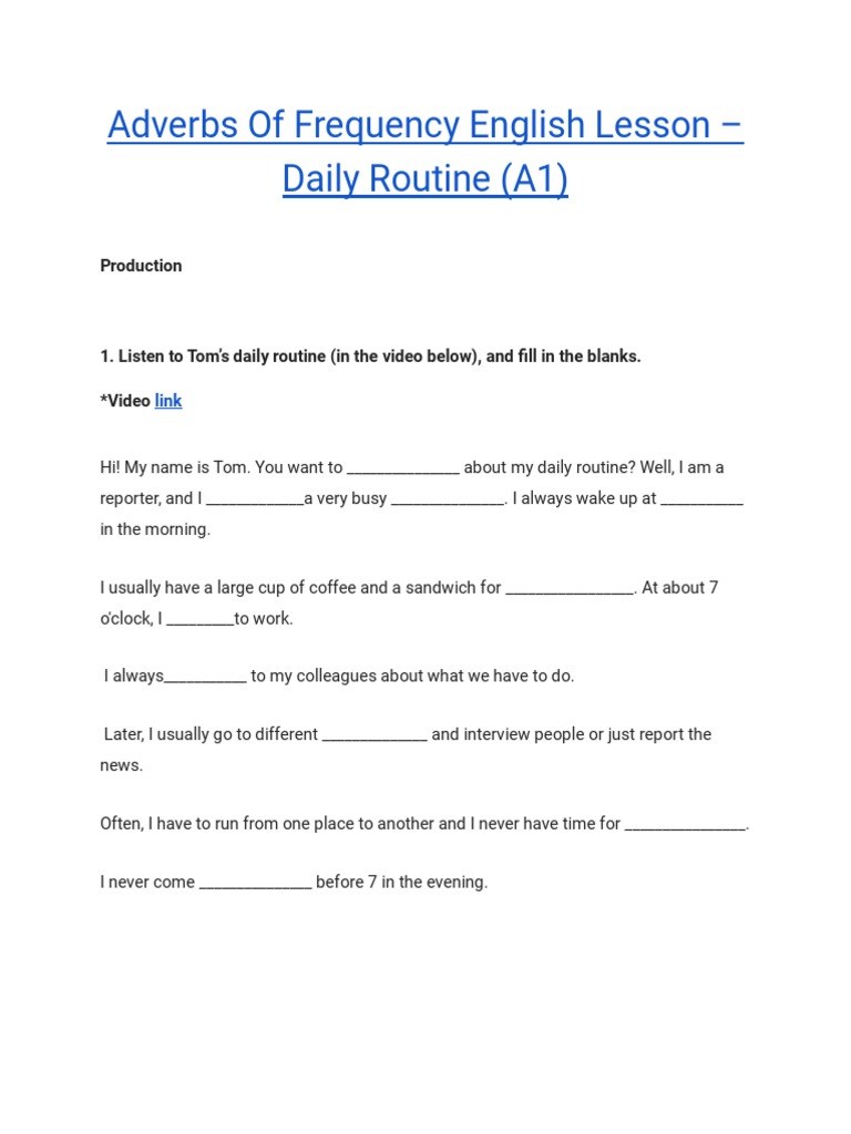 Daily Routines and Adverbs of Frequency. | PDF | Eating Behaviors Of ...