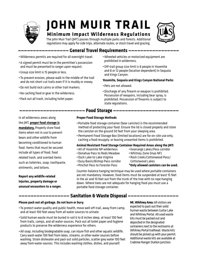 John Muir Trail Regulations | PDF | Yosemite National Park
