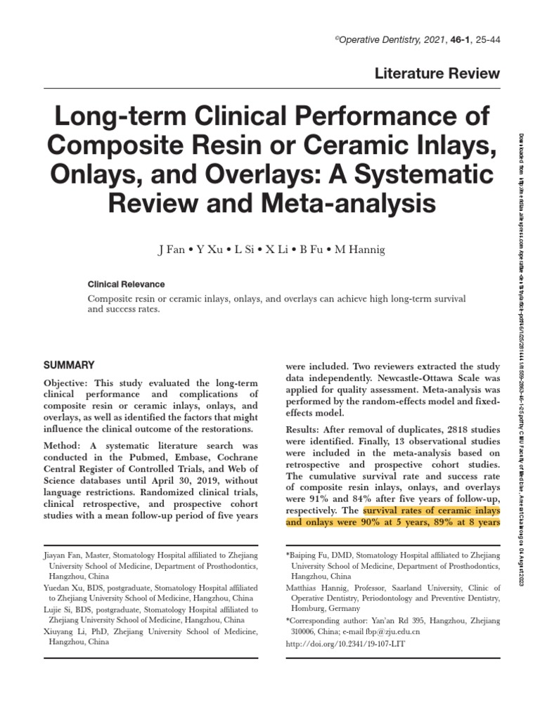 Long Term Clinical Performance of Composite Resin or Ceramic Inlays ...