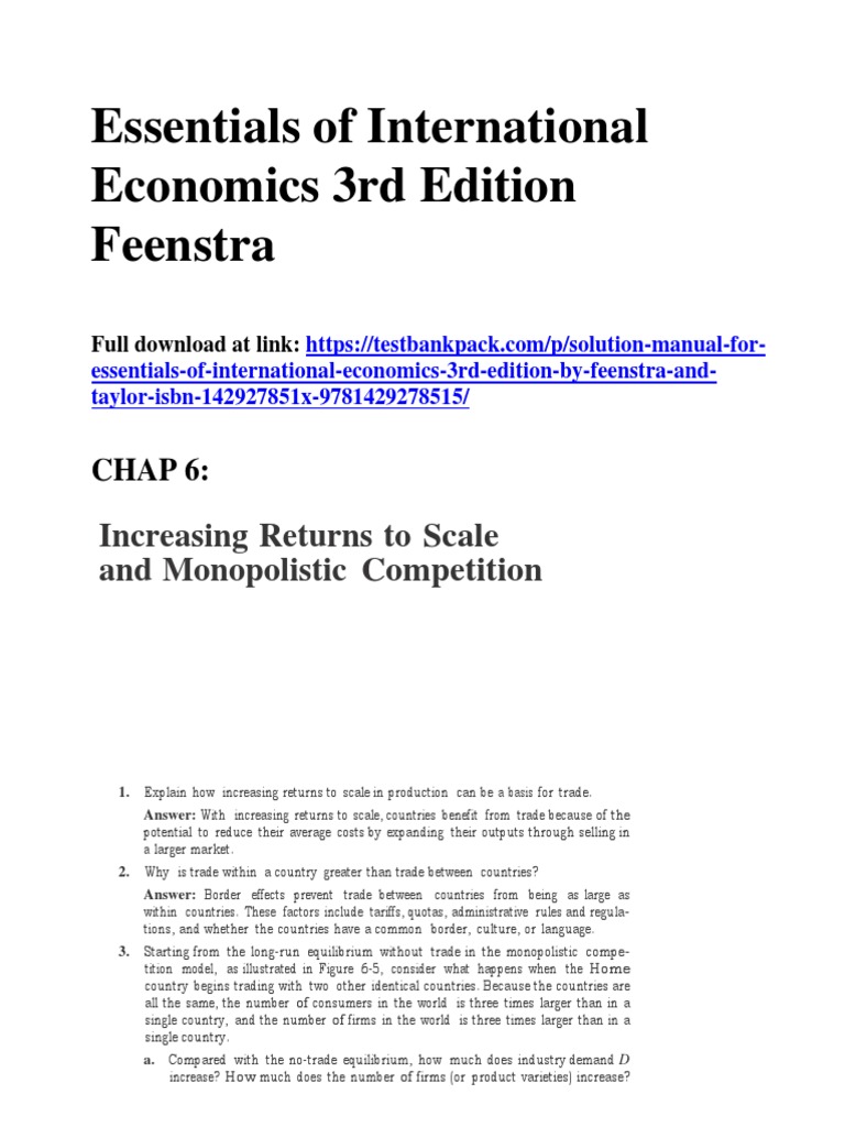 Essentials of International Economics 3rd Edition Feenstra Solutions ...