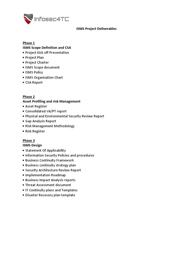 ISMS Project Deliverables | PDF ISMS Project Deliverables | PDF