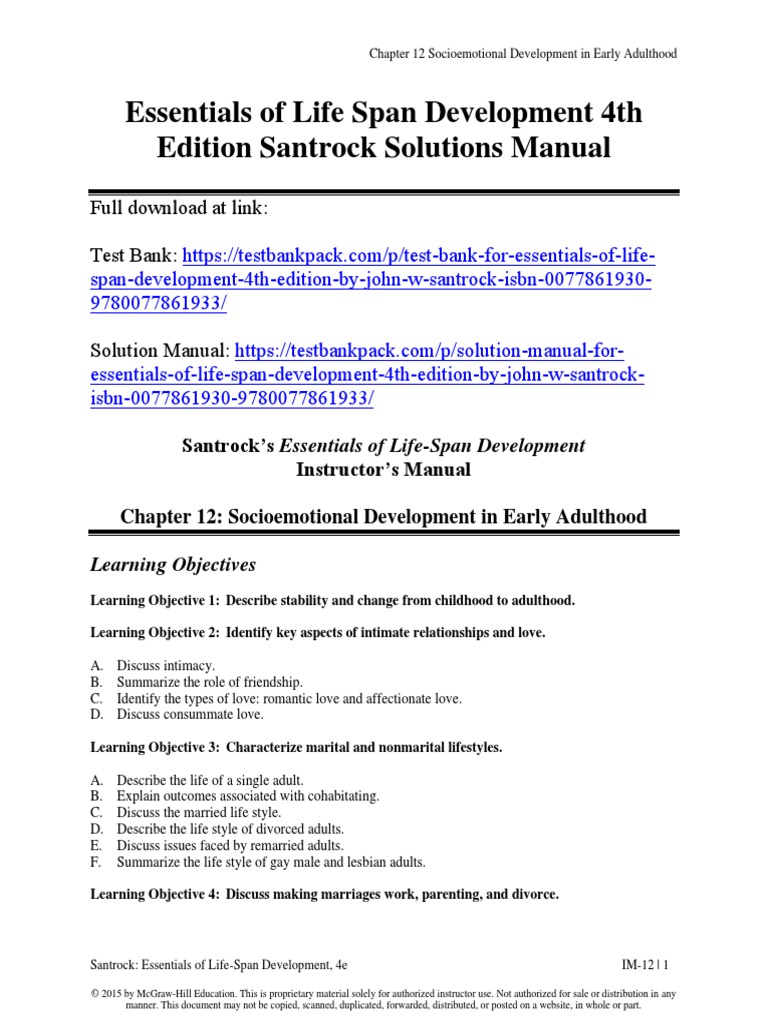Essentials of Life Span Development 4th Edition Santrock Solutions Manual 1 | PDF | Love ...