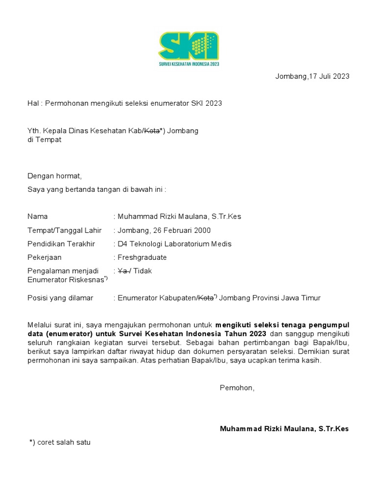 Permohonan Seleksi Enumerator SKI 2023 | PDF