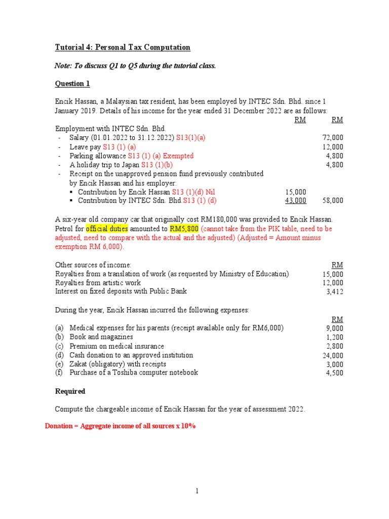 T4Q - Personal Tax Computation | PDF