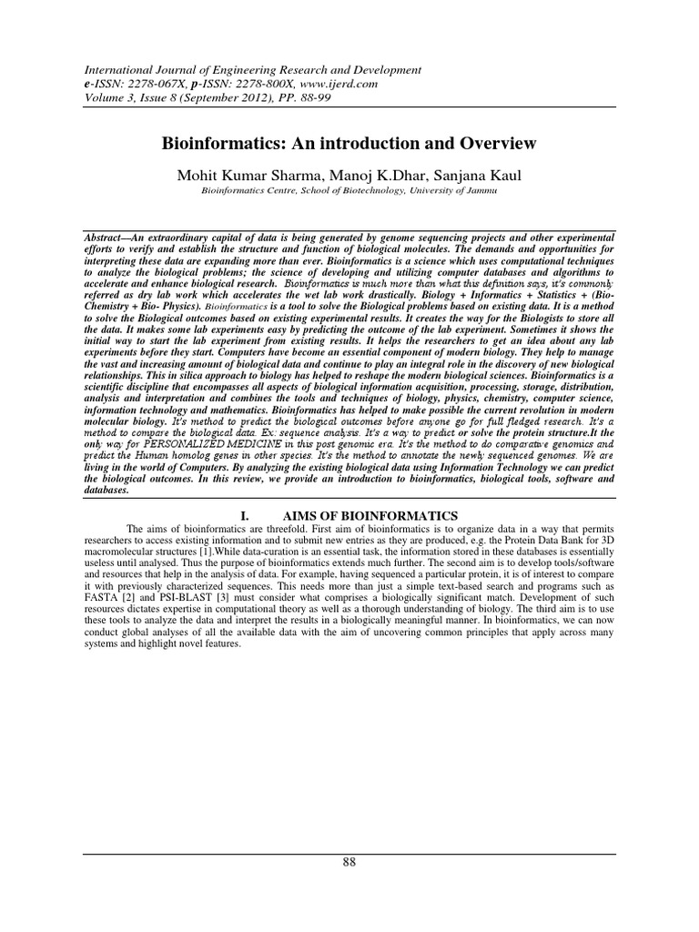 Bioinformatics-An introduction and Overview | PDF | Bioinformatics | Computational Biology