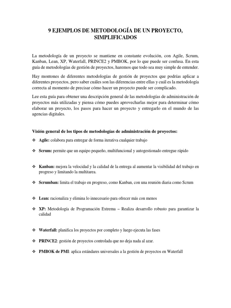 9 Ejemplos de Metodología de Un Proyecto | PDF | Desarrollo Ágil de Software | Scrum (desarrollo ...