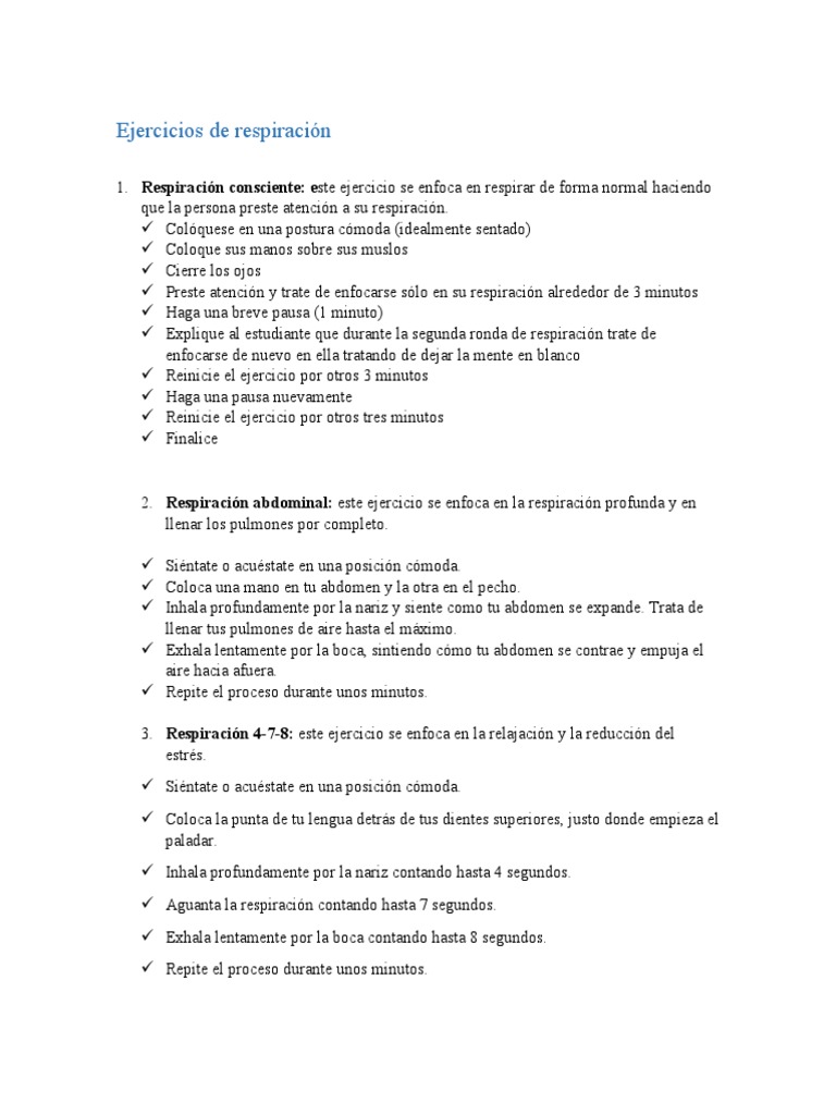 8 Ejercicios de Respiración Efectivos | PDF | Respiración | Respiración
