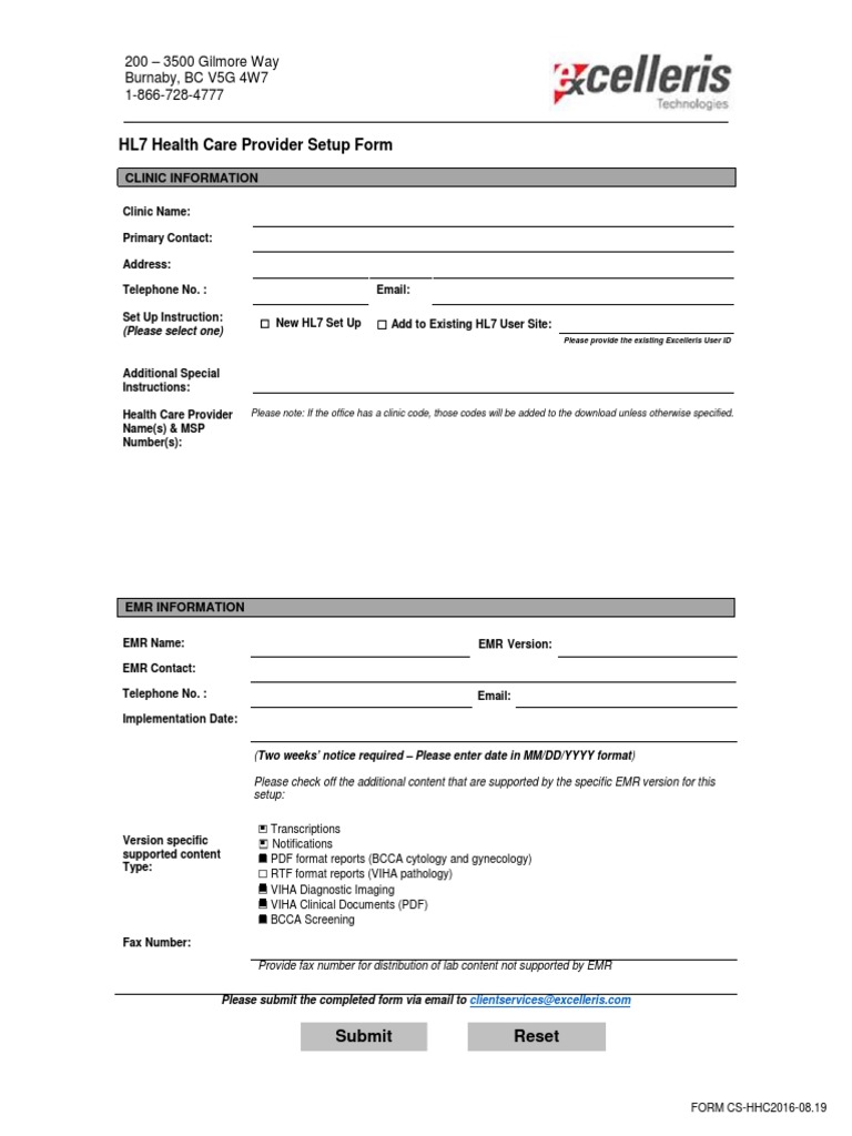 HL7 Provider Setup Form | PDF