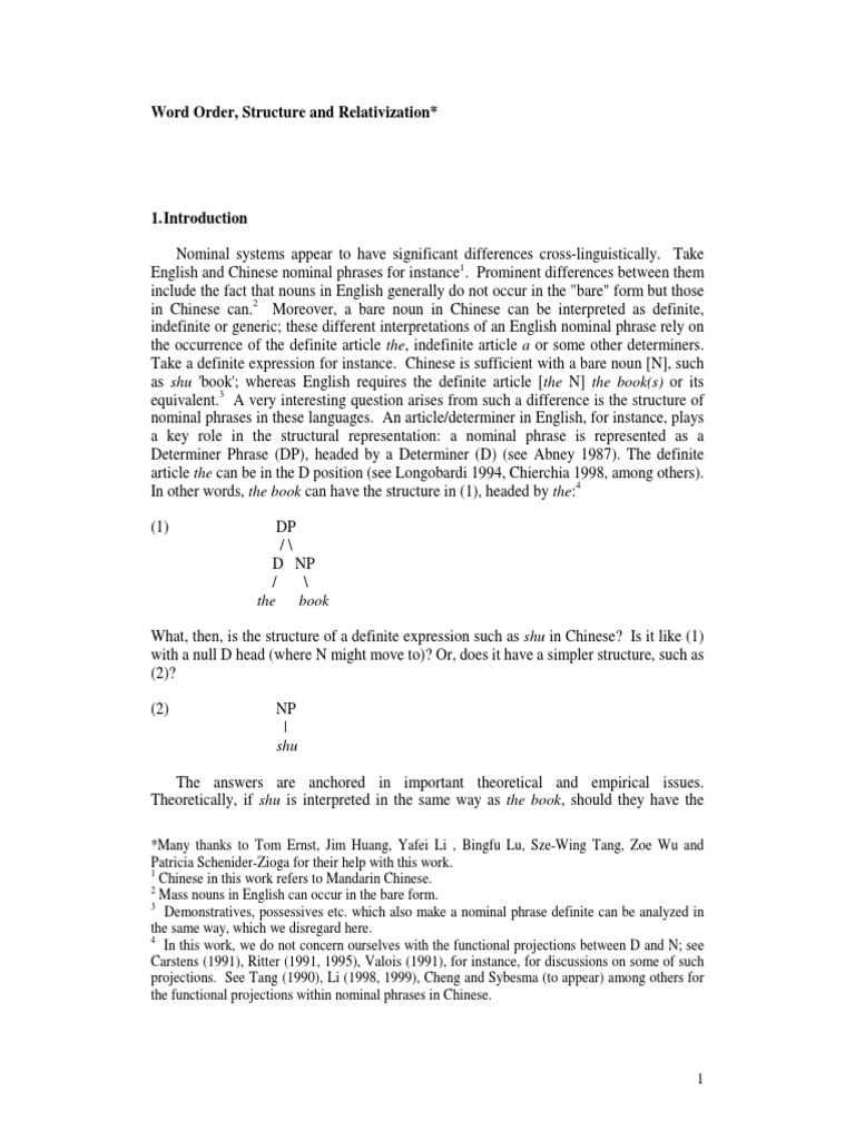 Word Order, Structure and Relativization | PDF | Semantics | Linguistic ...