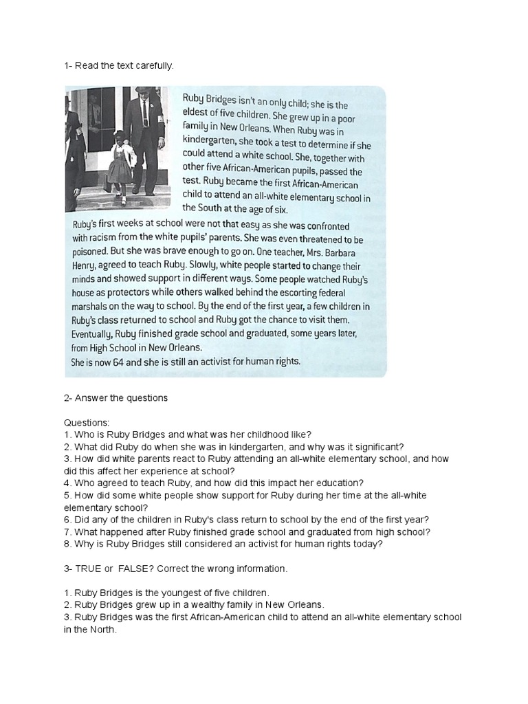 Ruby Bridges: A Pioneering Journey | PDF | Wellness