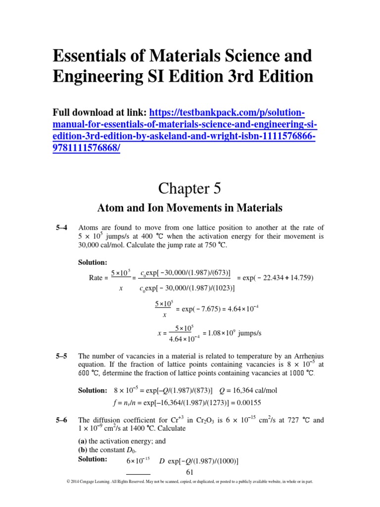Essentials of Materials Science and Engineering SI Edition 3rd Edition ...