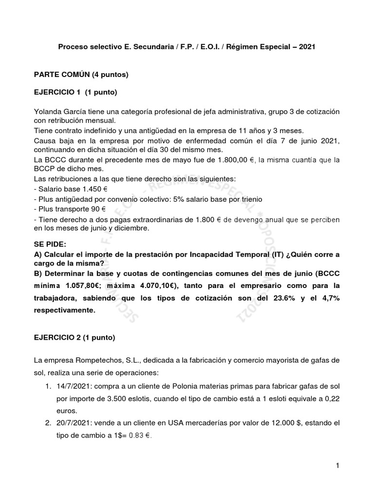 Examen Práctico 2021 - Oposición Profesorado ADE | PDF