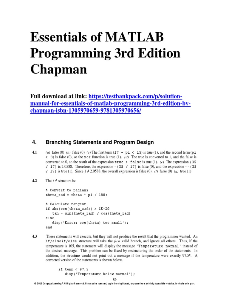 Essentials of MATLAB Programming 3rd Edition Chapman Solutions Manual 1 | PDF | Gases | Filename