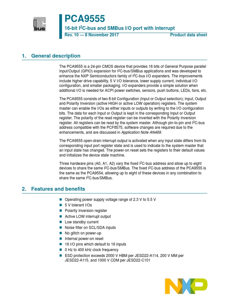 Pca9555 I2c To Gpio NXP | PDF | Input/Output | Electronics