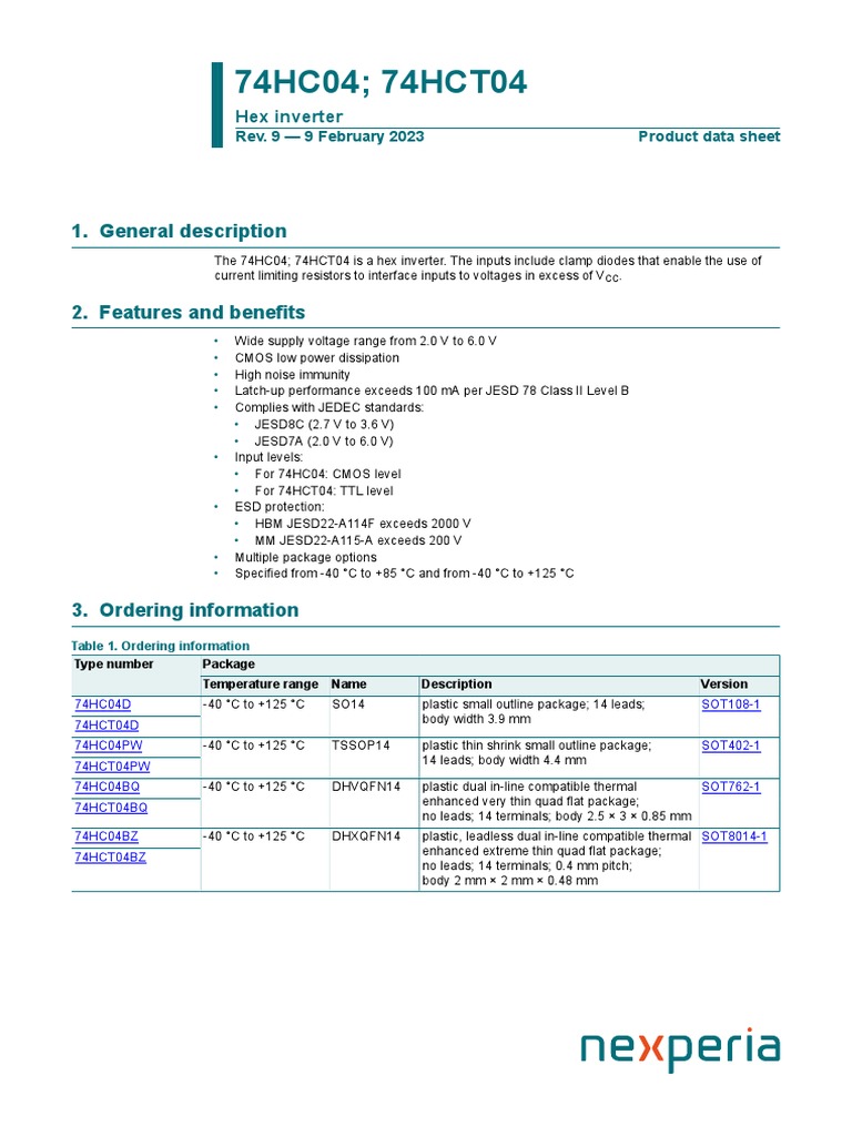 74HC04 Hex Inverter NXP | PDF