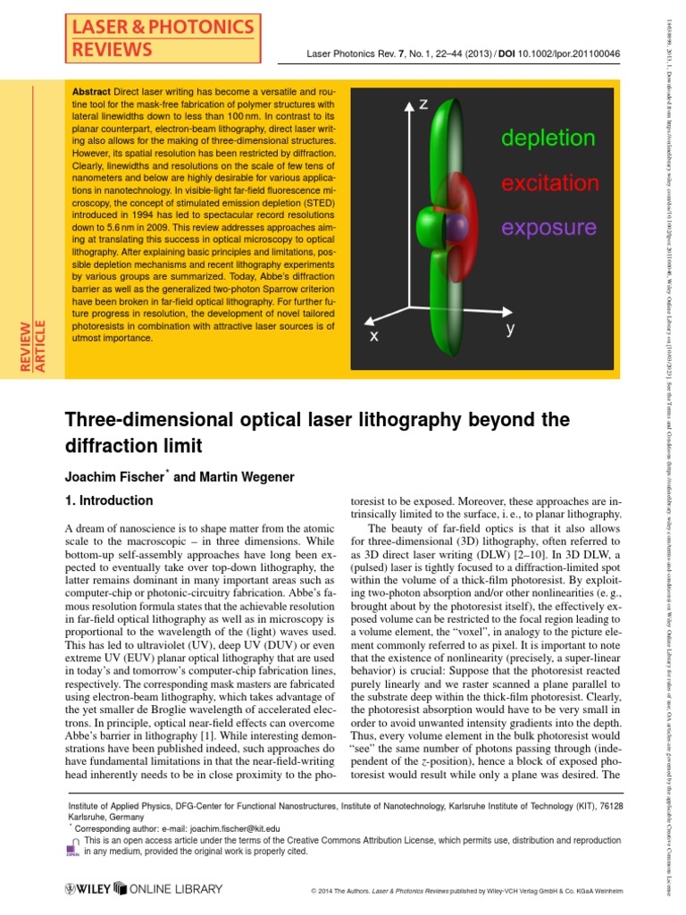 Laser Photonics Reviews - 2012 - Fischer - Three Dimensional Optical Laser Lithography Beyond ...