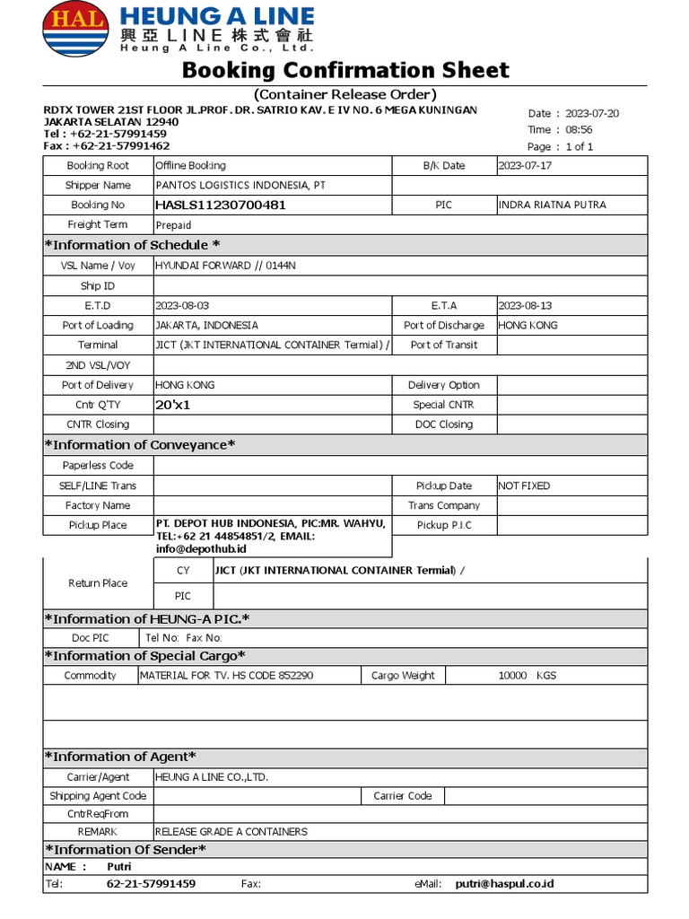 Hasls11230700481 0.5 HKHKG Haspul | PDF | Cargo | Supply Chain Management