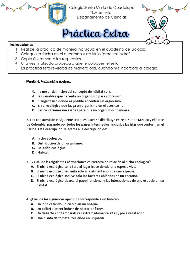Práctica Extra | PDF | Nicho ecológico | Ecología