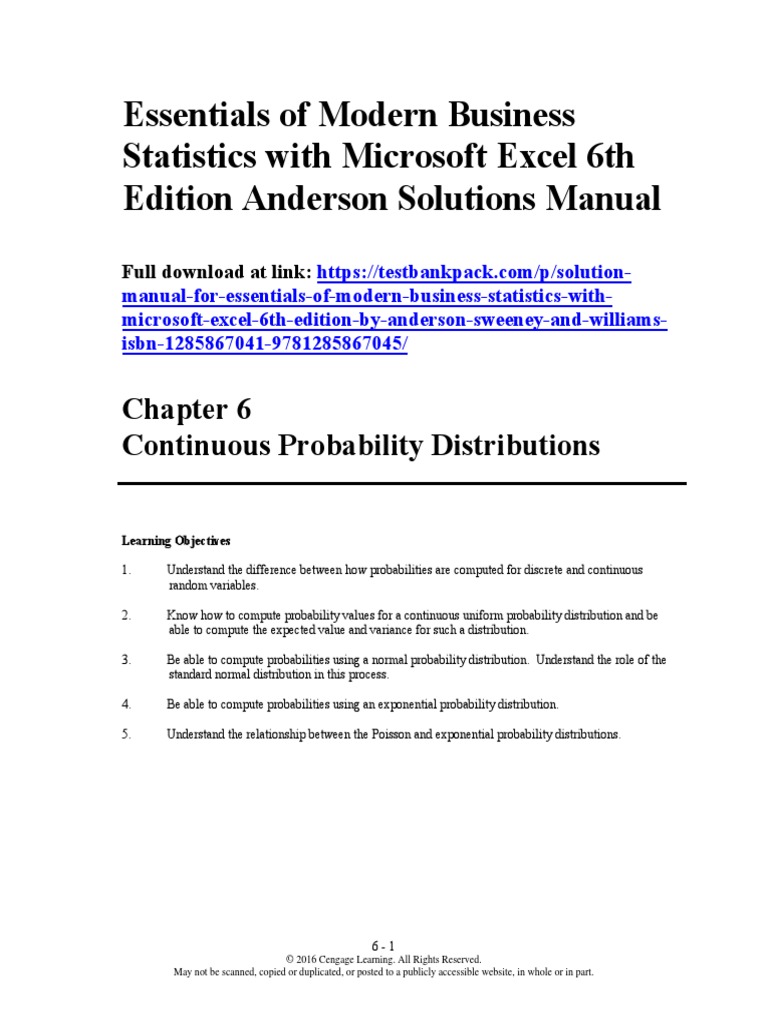Essentials of Modern Business Statistics With Microsoft Excel 6th Edition Anderson Solutions ...