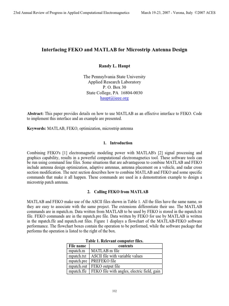 ACES 2007 interfacing feko and matlab | PDF