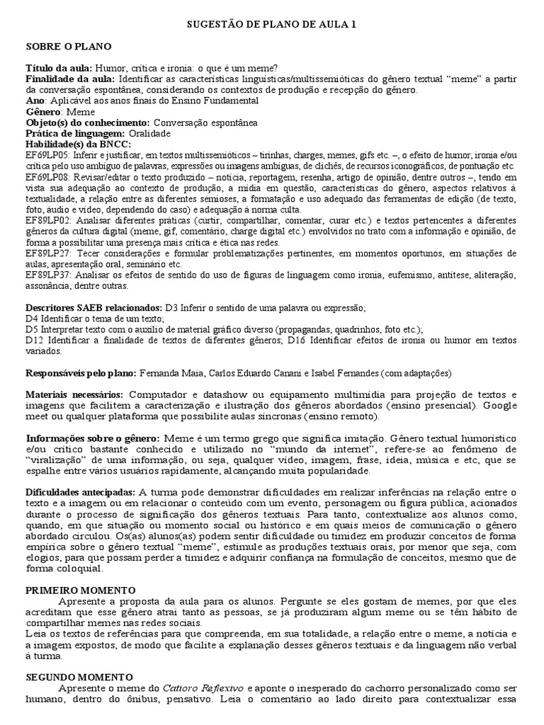 Plano de Aula - O Que É Meme | PDF | Imagem | Cães